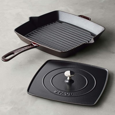 Staub Cast-Iron Grill Pan & Press, 12" | Williams Sonoma